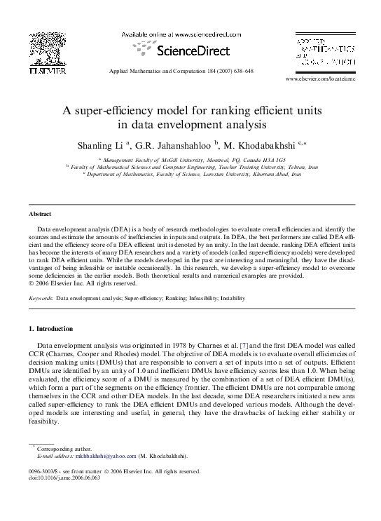 (PDF) A super-efficiency model for ranking efficient units in data envelopment analysis