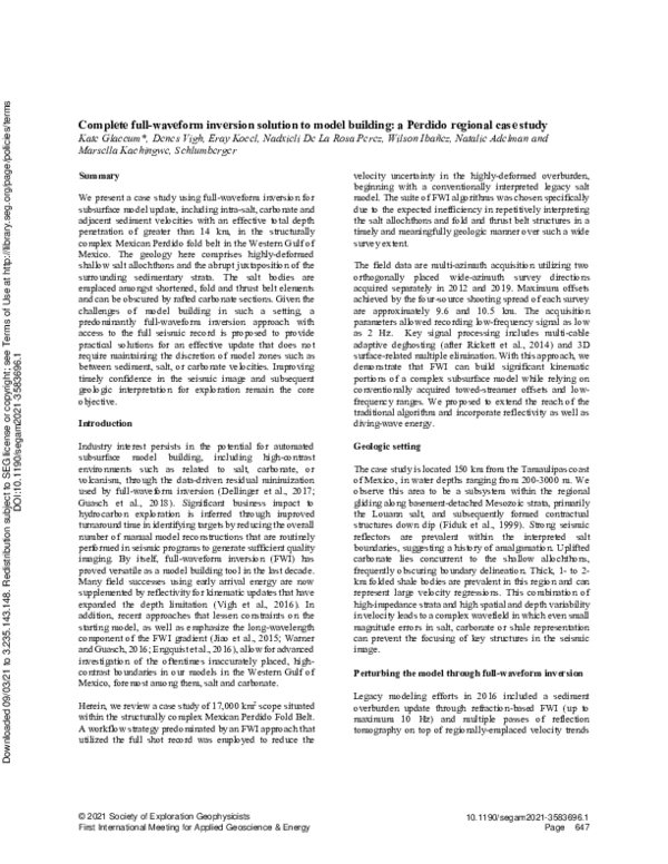 (PDF) Complete full-waveform inversion solution to model building: A Perdido regional case study