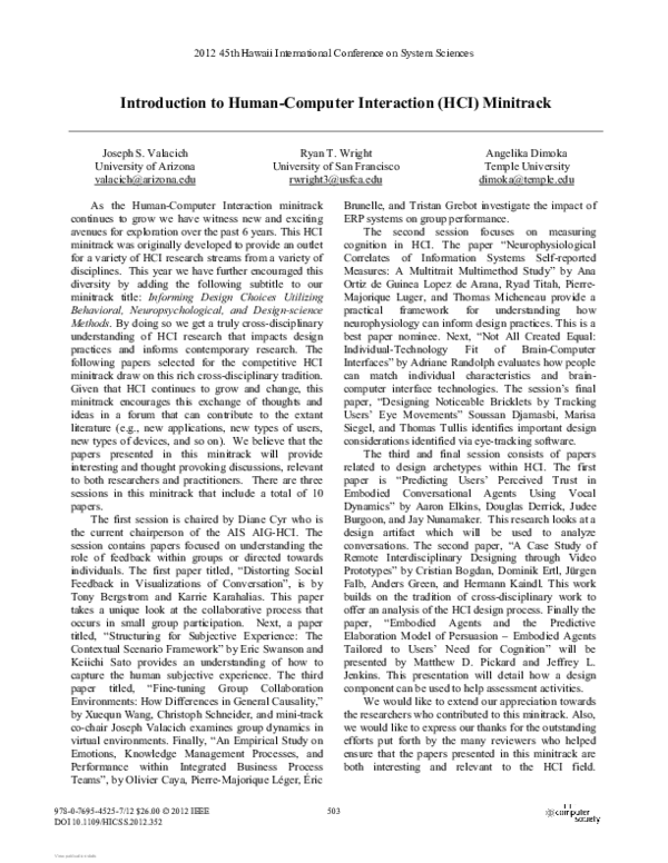 (PDF) Introduction to Human-Computer Interaction (HCI) Minitrack