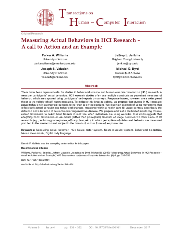 (PDF) Measuring Actual Behaviors in HCI Research – A call to Action and ...