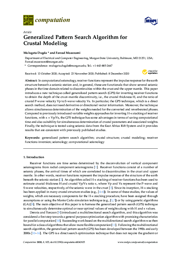 Pdf Generalized Pattern Search Algorithm For Crustal Modeling