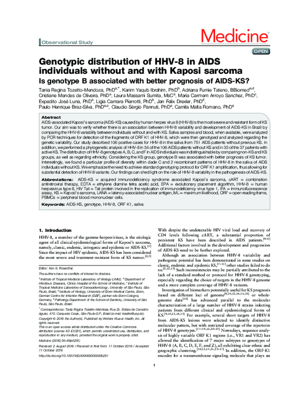 (PDF) Genotypic distribution of HHV-8 in AIDS individuals without and ...