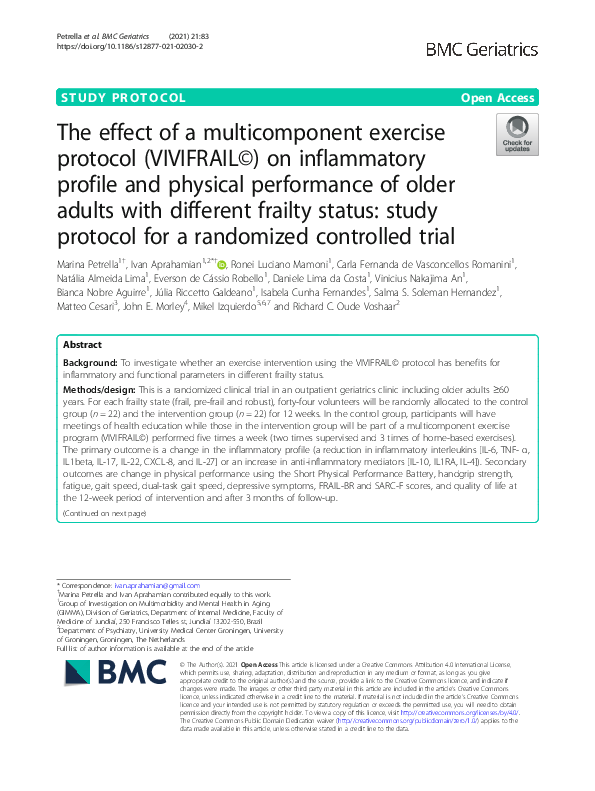 Pdf The Effect Of A Multicomponent Exercise Protocol Vivifrail© On Inflammatory Profile And