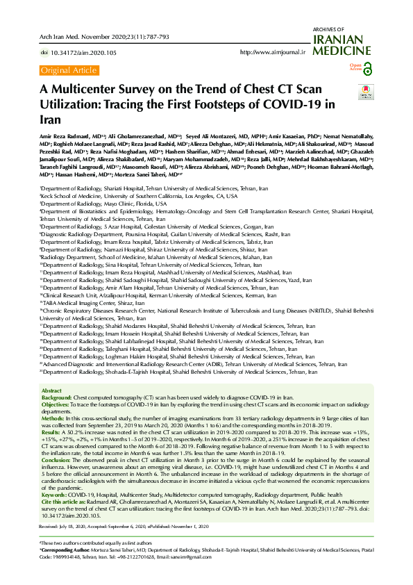 (PDF) A Multicenter Survey on the Trend of Chest CT Scan Utilization ...