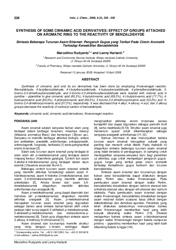 (PDF) Synthesis of Some Cinnamic Acid Derivatives: Effect of Groups ...