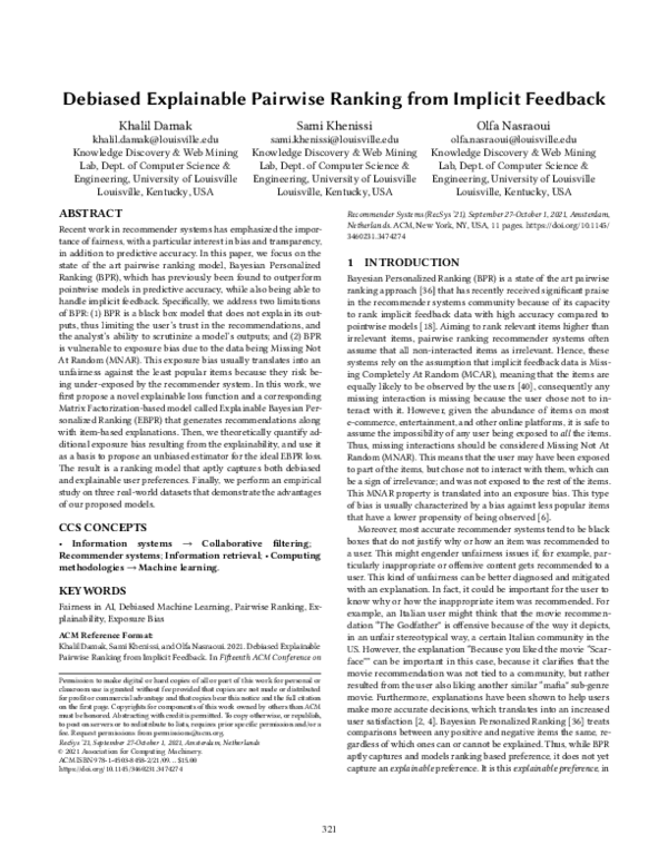 (PDF) Debiased Explainable Pairwise Ranking from Implicit Feedback