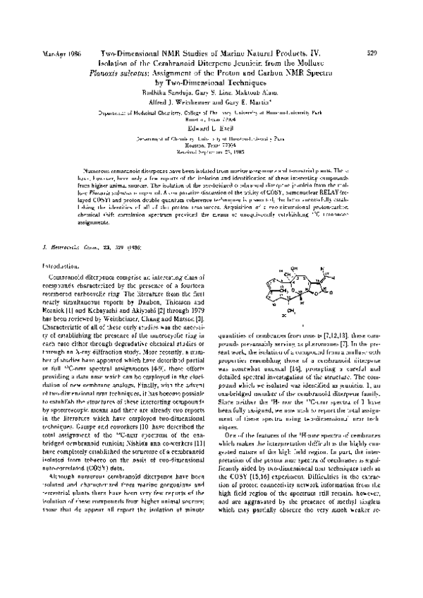 (PDF) Two dimensional NMR studies of marine natural products. IV ...