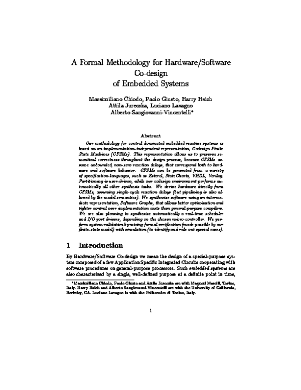 (PDF) Hardware-software codesign of embedded systems
