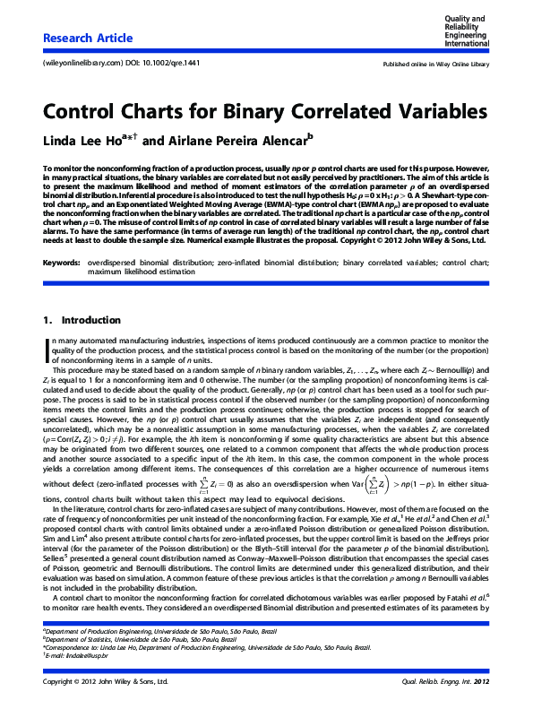 Pdf Control Charts For Binary Correlated Variables