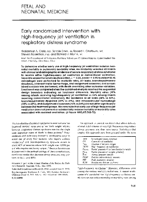 (PDF) Early randomized intervention with high-frequency jet ventilation ...