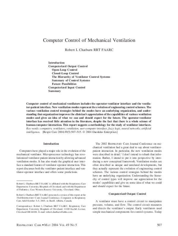 (PDF) Computer Control of Mechanical Ventilation