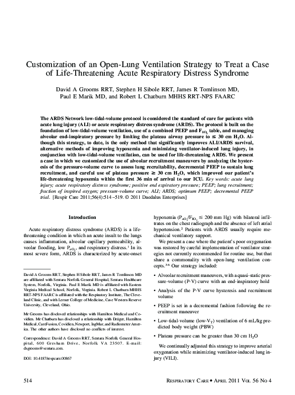 (PDF) Customization of an Open-Lung Ventilation Strategy to Treat a ...