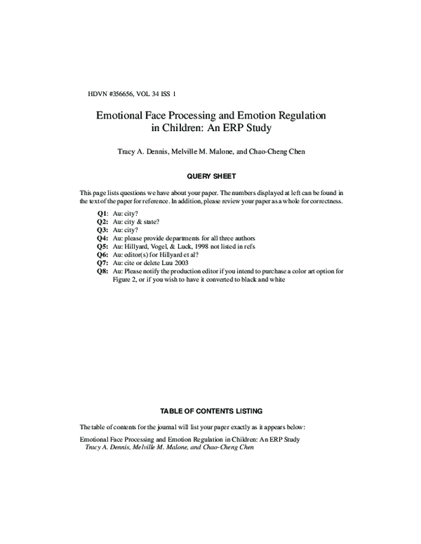 (PDF) Emotional Face Processing and Emotion Regulation in Children: An ...