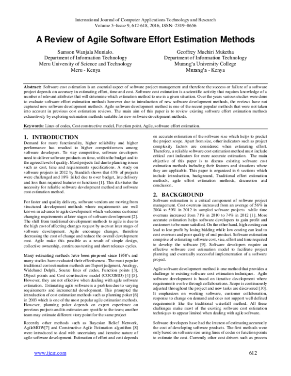 Pdf A Review Of Agile Software Effort Estimation Methods