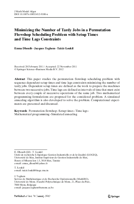Pdf A Review Of Flowshop Scheduling Research With Setup Times Edwin Cheng