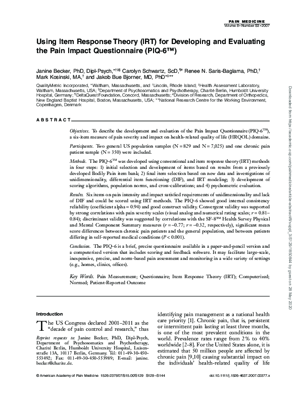 (PDF) Using Item Response Theory (IRT) for Developing and Evaluating ...