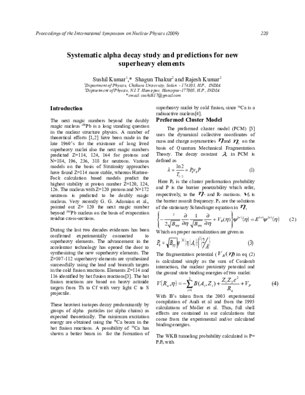 (PDF) Systematic alpha decay study and predictions for new superheavy elements