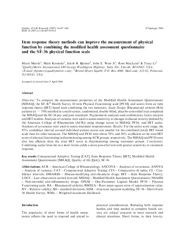 (PDF) Item Response Theory Methods can Improve the Measurement of ...