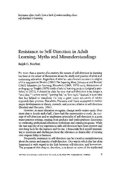 (PDF) Resistance to self-direction in adult learning: Myths and ...
