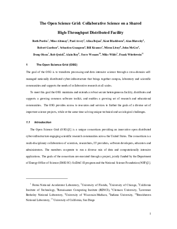 (PDF) The Open Science Grid: Collaborative Science on a Shared High-Throughput Distributed Facility