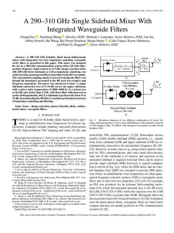 (PDF) A 290–310 GHz Single Sideband Mixer With Integrated Waveguide Filters