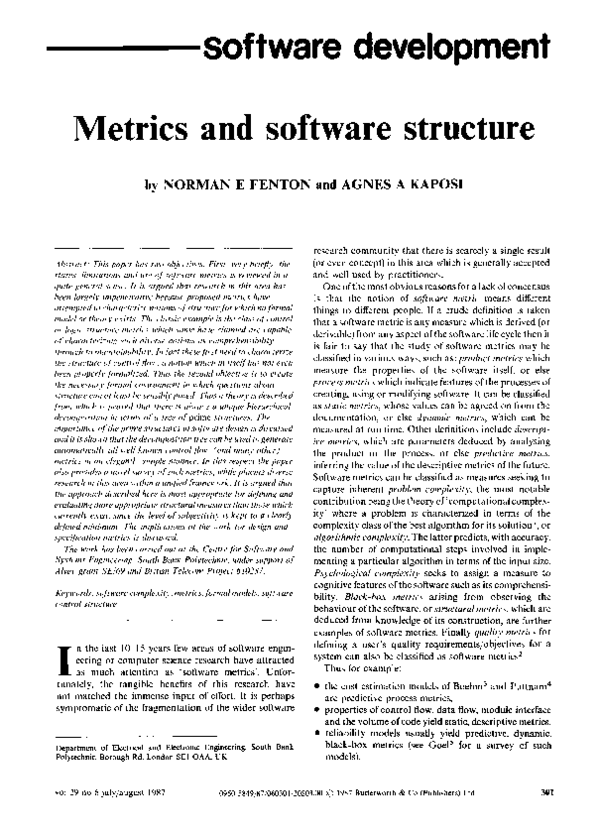 (PDF) Metrics and software structure