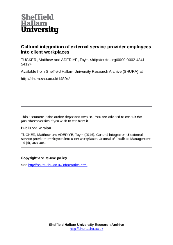 (PDF) Cultural integration of external service provider employees into ...