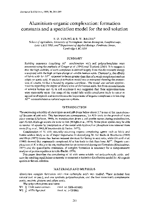 (PDF) Aluminium-organic complexation: formation constants and a ...