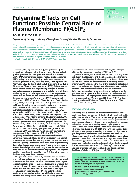 (PDF) Polyamine effects on cell function: Possible central role of plasma membrane PI(4,5)P2