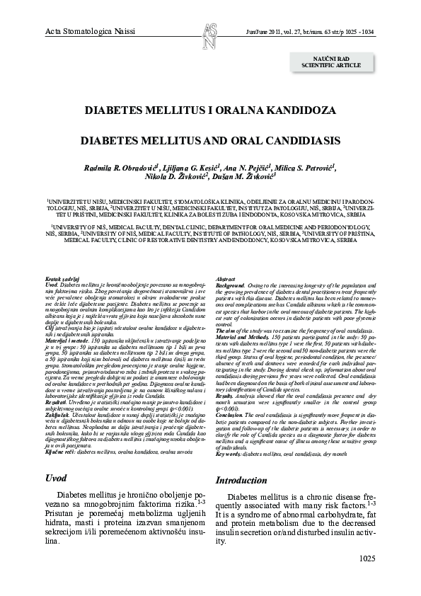 (PDF) Diabetes mellitus and oral candidiasis