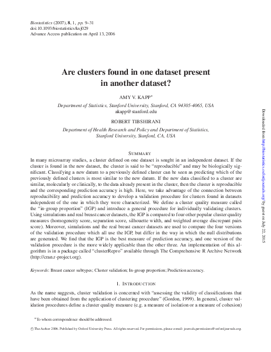 (PDF) Are clusters found in one dataset present in another dataset ...