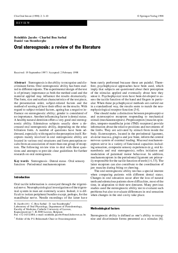 (PDF) Oral stereognosis: a review of the literature