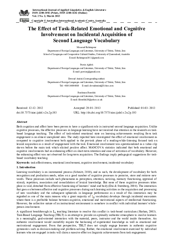 (PDF) The Effect of Task-Related Emotional and Cognitive Involvement on ...