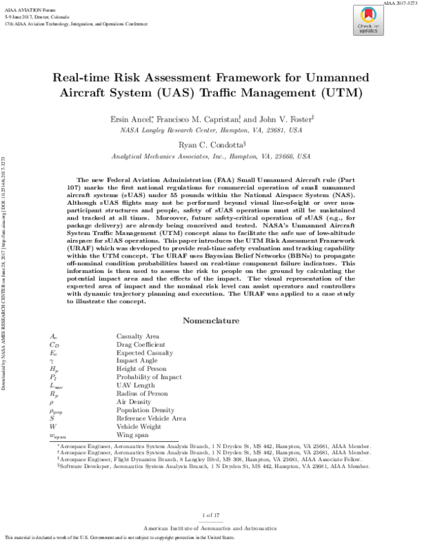 (PDF) Real-time Risk Assessment Framework for Unmanned Aircraft System ...