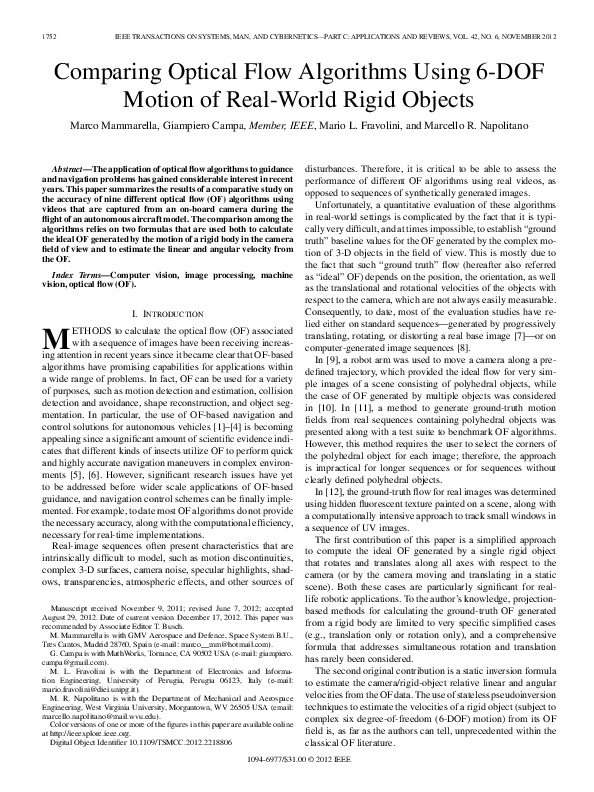 (PDF) Comparing Optical Flow Algorithms Using 6-DOF Motion of Real ...