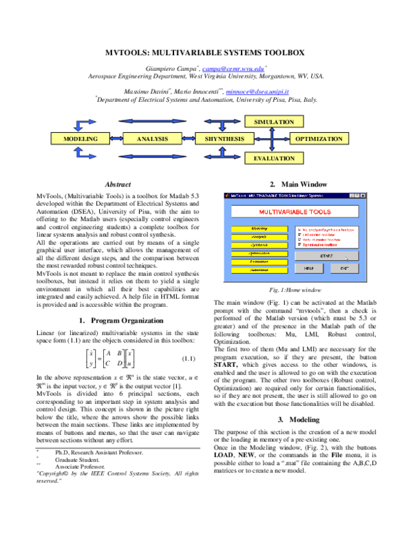 (PDF) MvTools: Multivariable Systems Toolbox