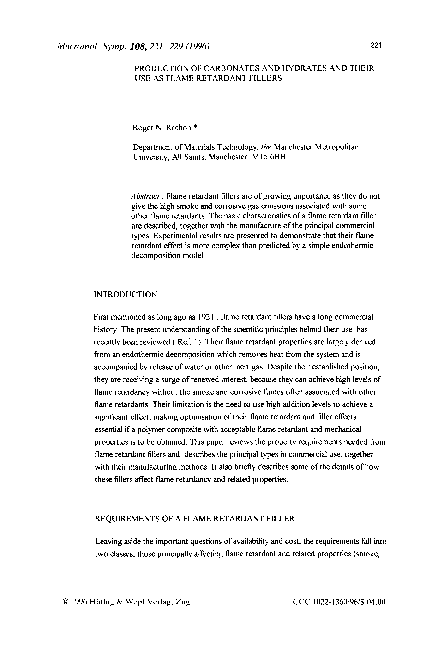 (PDF) Production of carbonates and hydrates and their use as flame ...