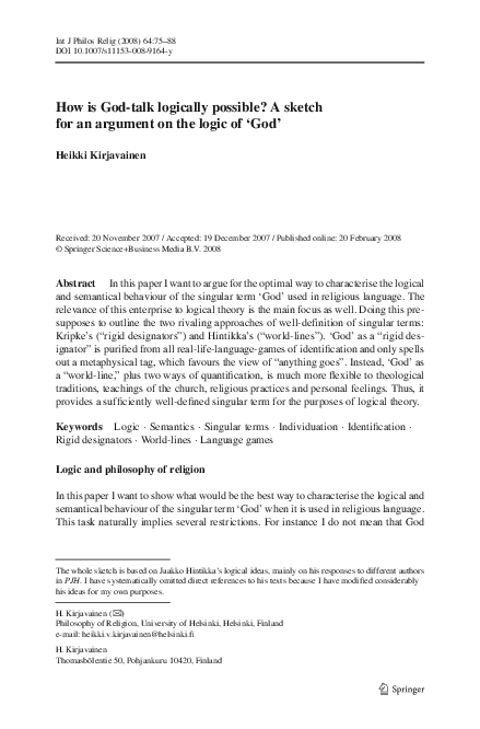 (PDF) How is God-talk logically possible? A sketch for an argument on ...