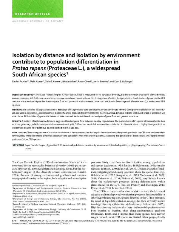 (PDF) Isolation by distance and isolation by environment contribute to ...