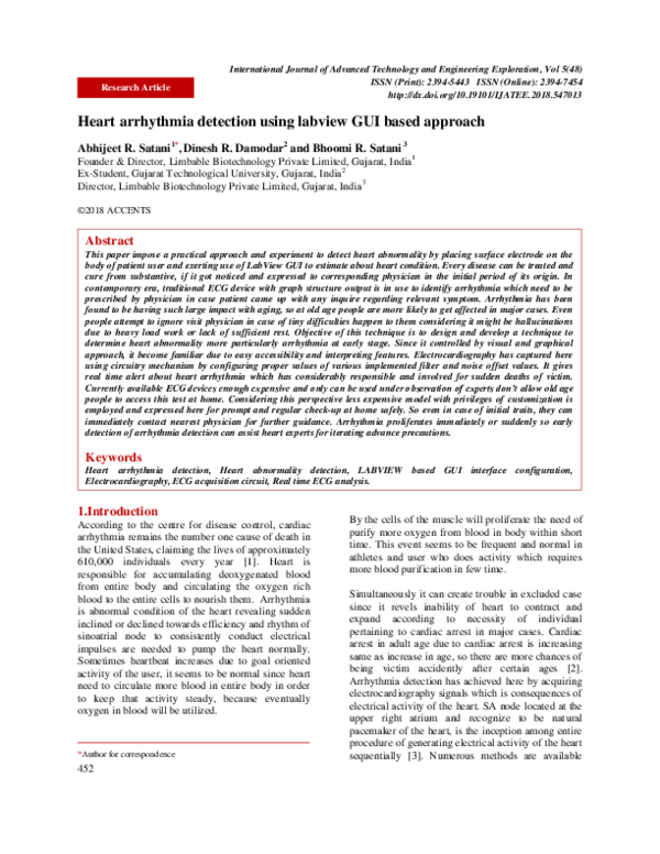 Pdf Heart Arrhythmia Detection Using Labview Gui Based Approach