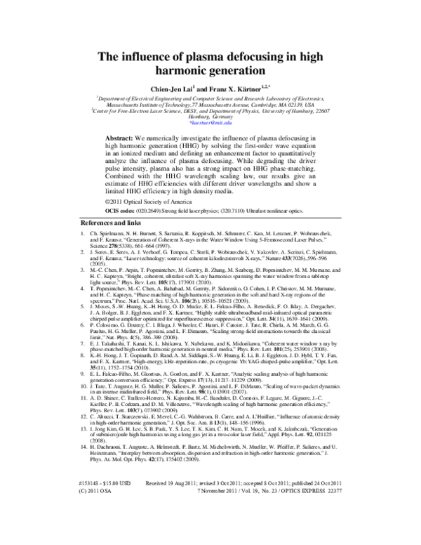 (PDF) The influence of plasma defocusing in high harmonic generation