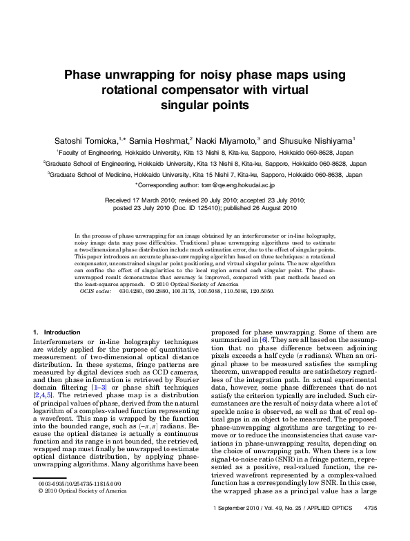 Pdf Phase Unwrapping For Noisy Phase Maps Using Rotational Compensator With Virtual Singular