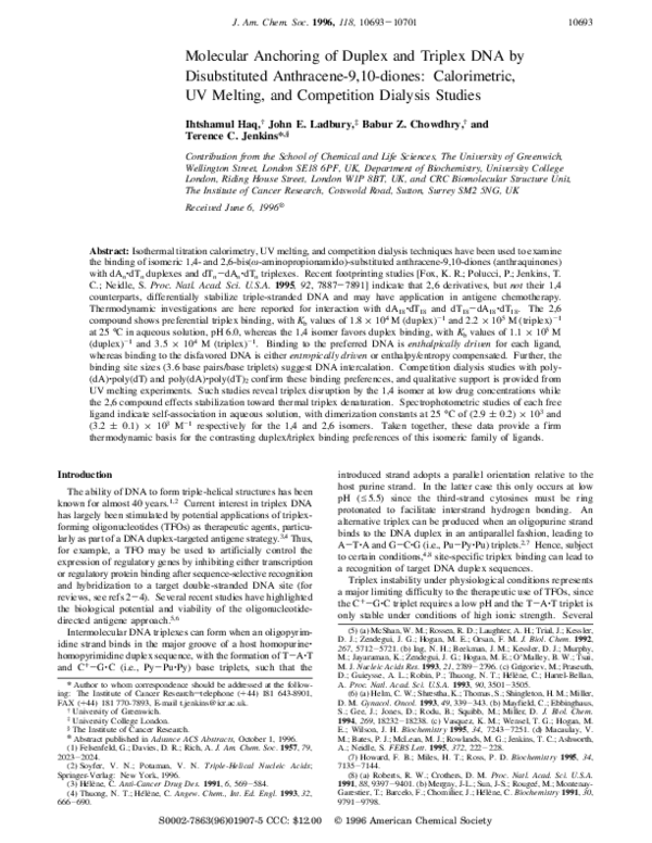 (PDF) Molecular Anchoring of Duplex and Triplex DNA by Disubstituted ...
