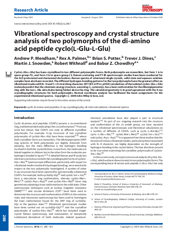 (PDF) Vibrational spectroscopy and crystal structure analysis of two ...