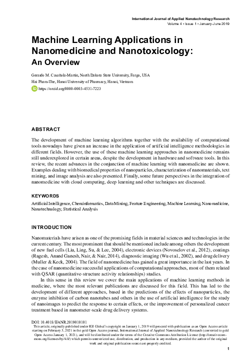 (PDF) Machine Learning Applications in Nanomedicine and Nanotoxicology