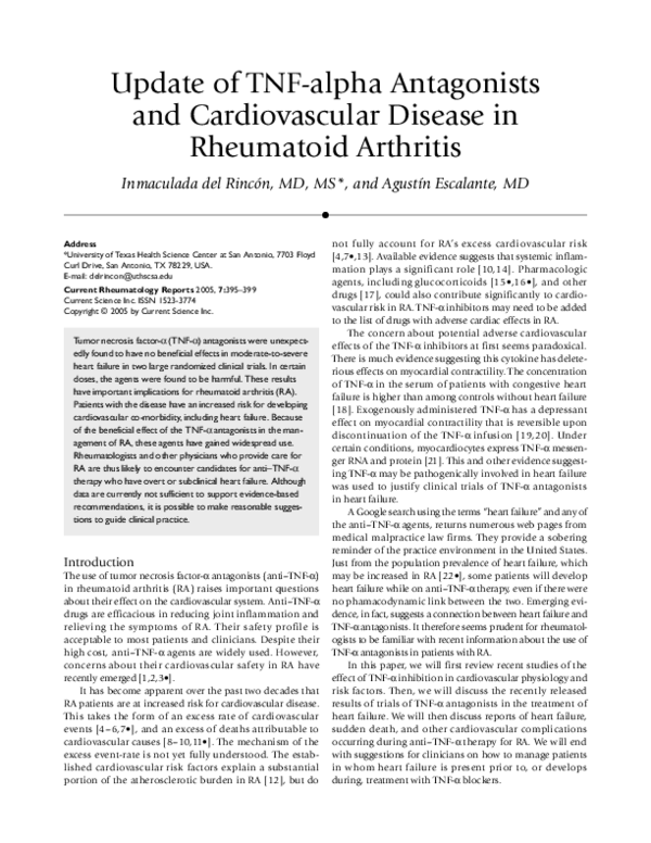 (PDF) Update of tnf-alpha antagonists and cardiovascular disease in ...