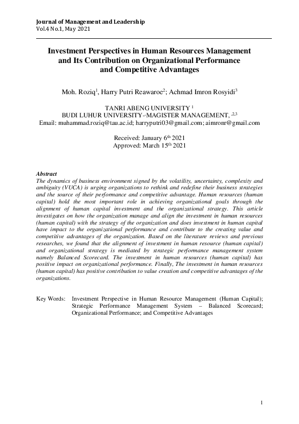(PDF) Investment Perspectives in Human Resources Management and Its ...