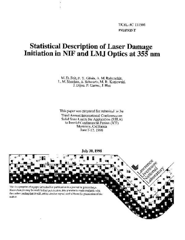 (PDF) Statistical description of laser damage initiation in NIF and LMJ ...