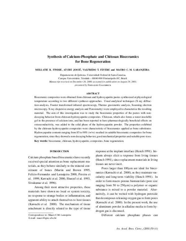 (PDF) Synthesis of calcium-phosphate and chitosan bioceramics for bone ...