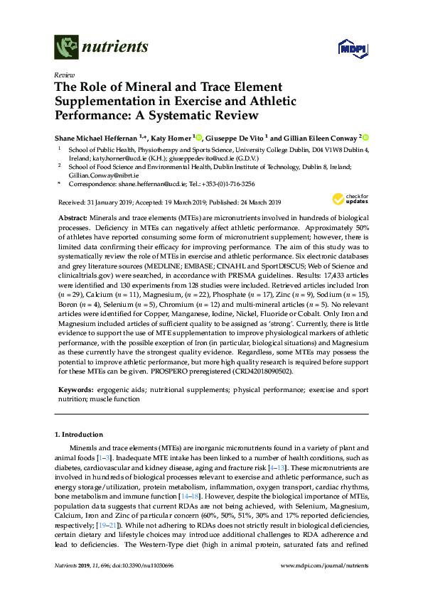 (PDF) The Role of Mineral and Trace Element Supplementation in Exercise ...